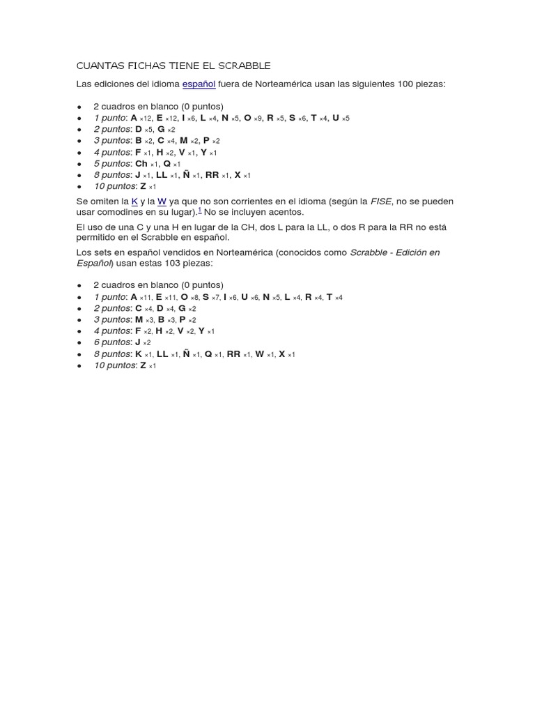 Fichas del Scrabble en español | PDF | Juego de azar | Juegos de mesa