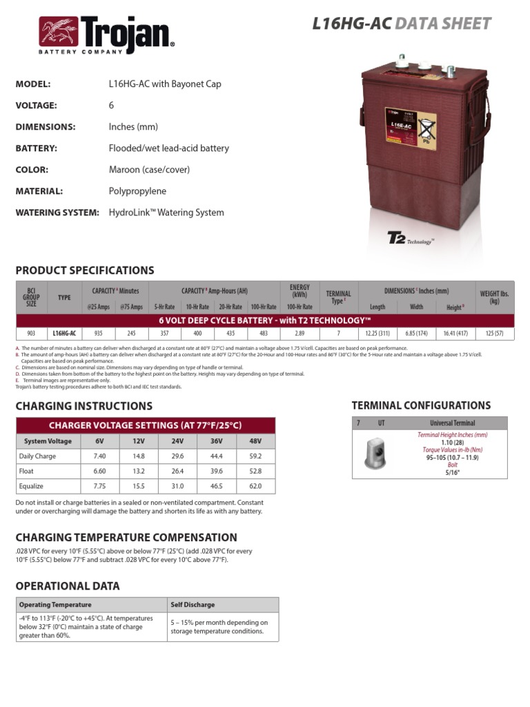 L16HGAC Trojan Data Sheets | PDF | Battery (Electricity) | Electricity