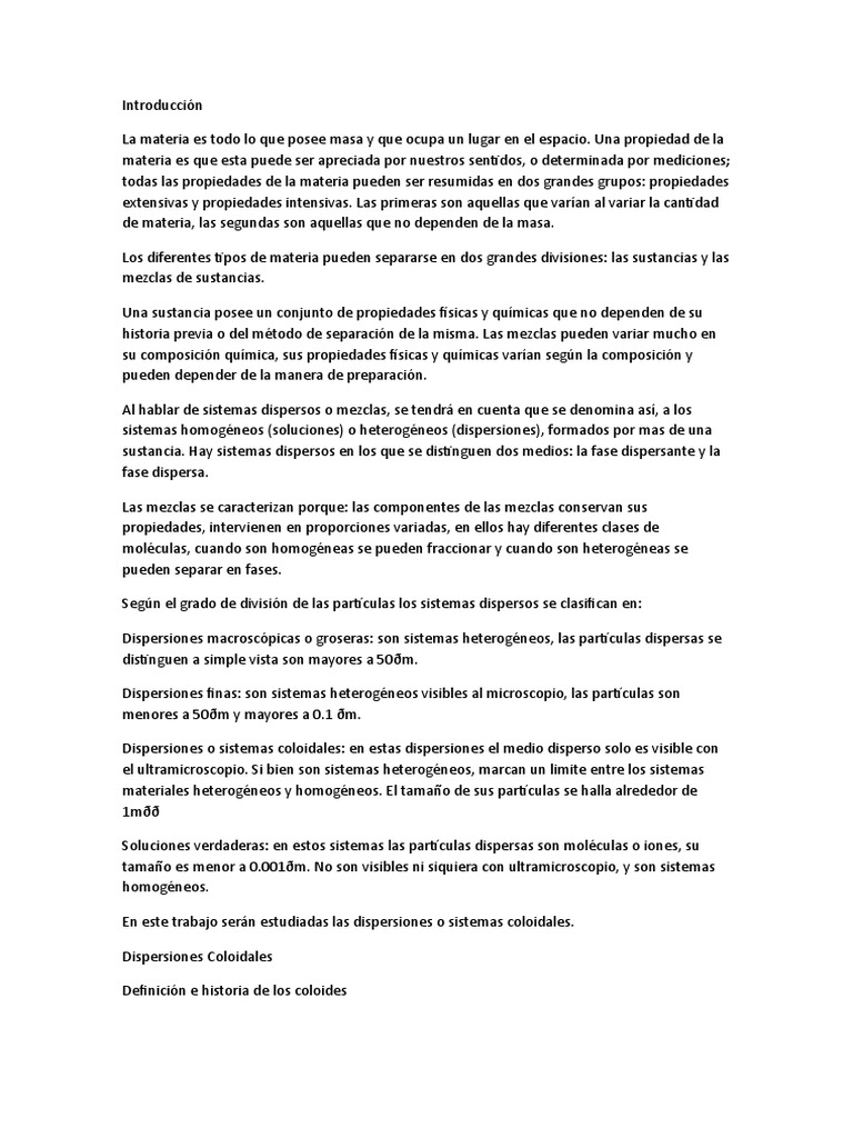 Introducción Sistemas Dispersos | PDF | Coloide | Mezcla