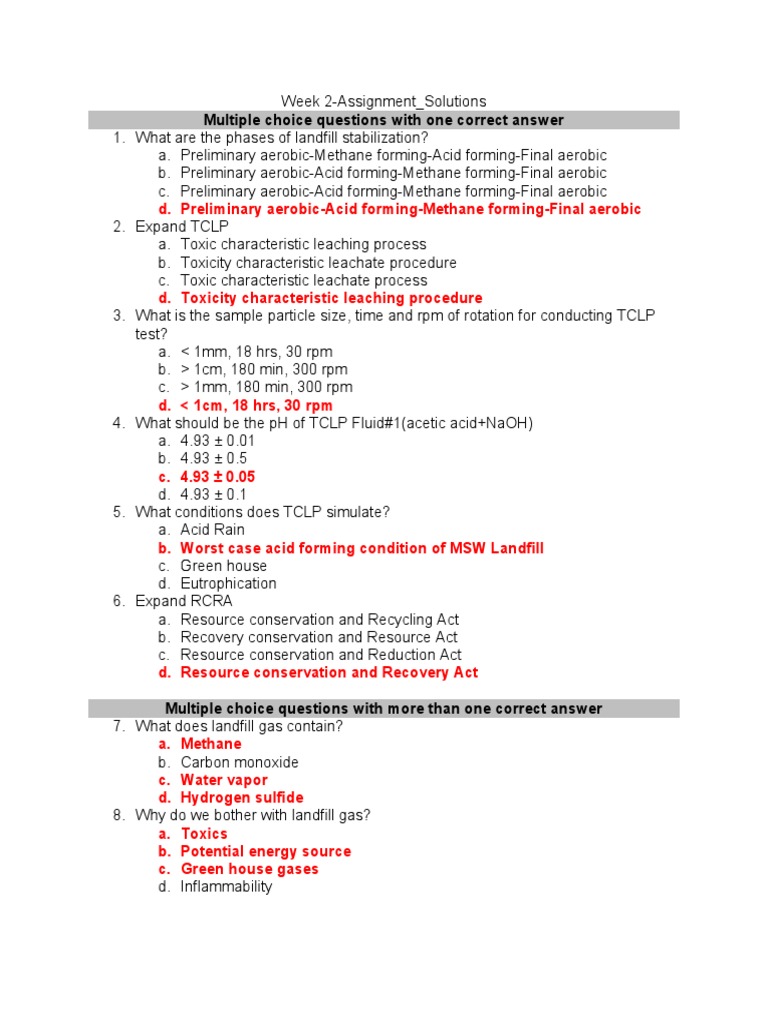 Week 2 - Assignment Solutions | PDF | Landfill | Carbon