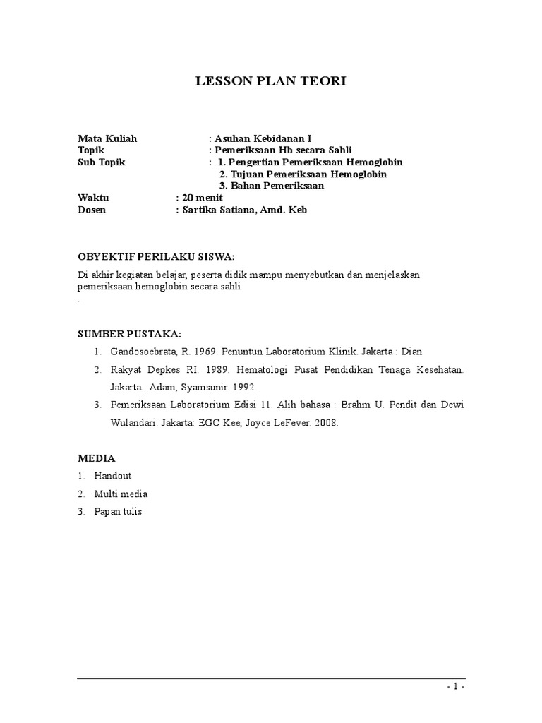 Contoh Lesson Plan Teori | PDF