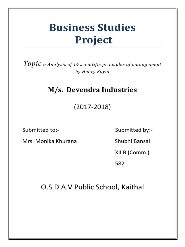 Business Studies Project: Topic | PDF