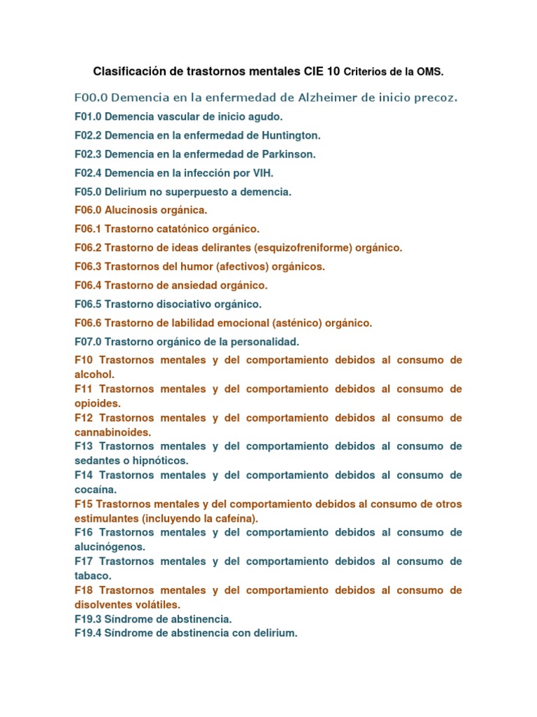 CIE-10: Clasificación de Trastornos Mentales | PDF | Desorden bipolar | Esquizofrenia