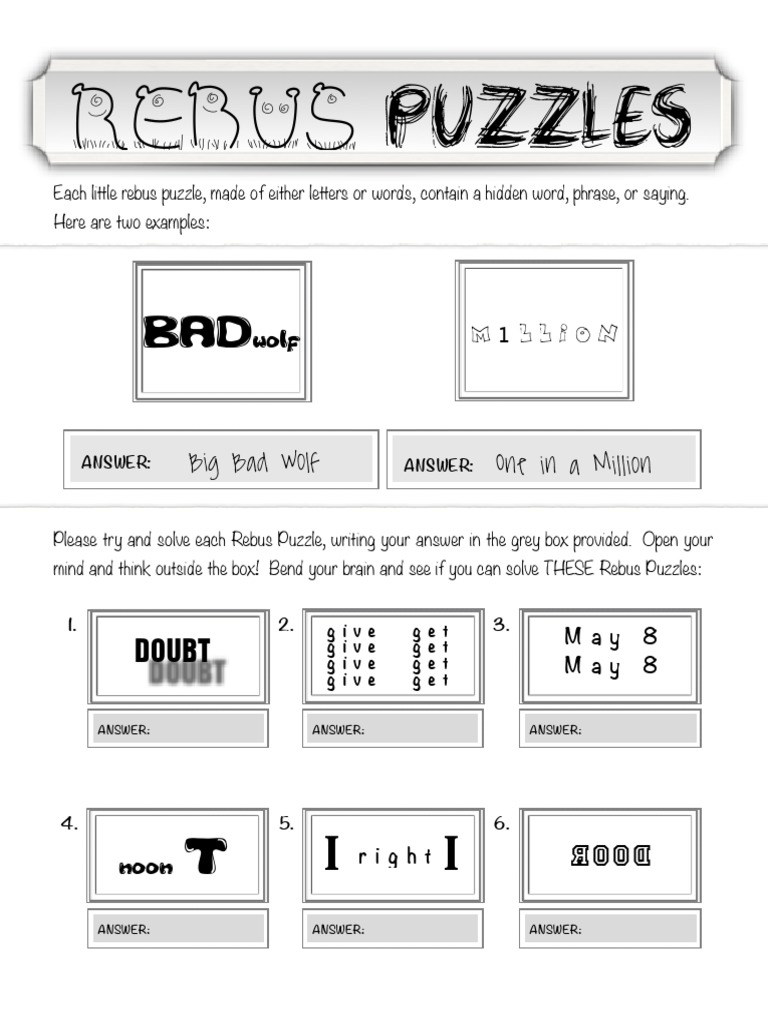 Ideas RebusWuzzlePuzzleWorksheet PDF | PDF | Language Arts & Discipline