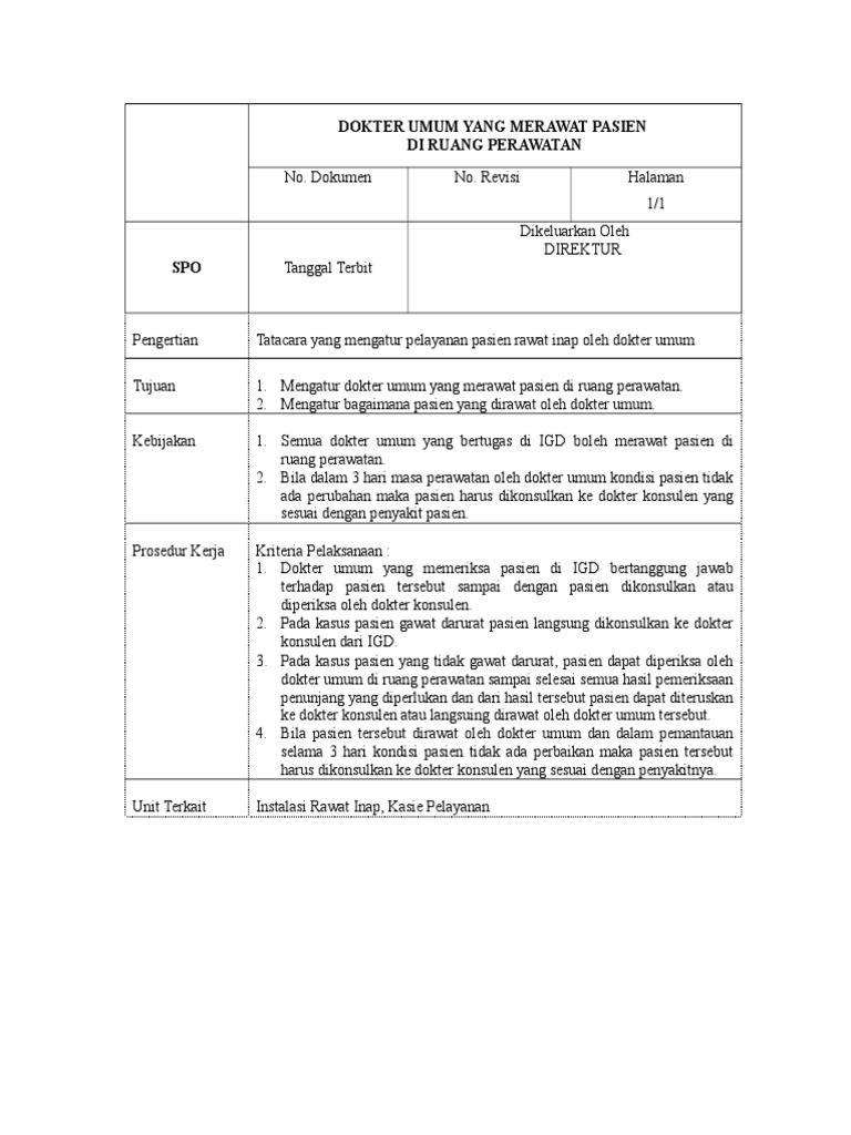 Contoh SPO Dokter Umum Merawat Pasien | PDF