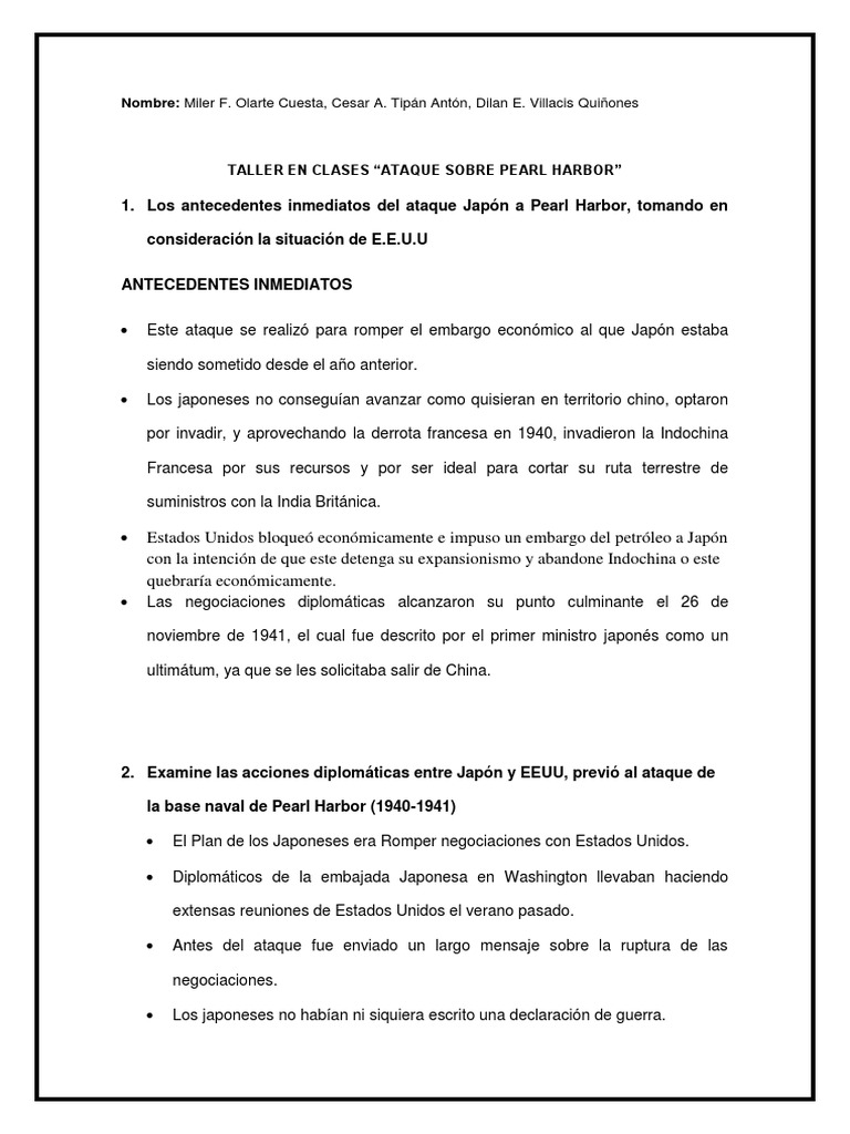 Antecedentes del Ataque a Pearl Harbor | PDF | Guerra de la era ...