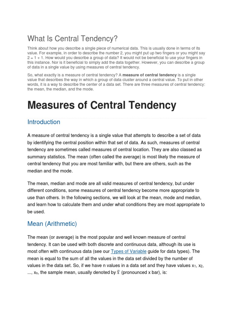 What Is Central Tendency | PDF | Mean | Median