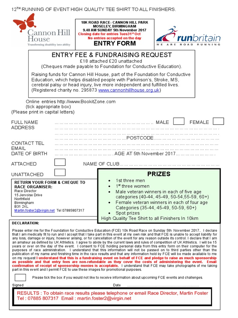 10K Road Race Entry Form - Birmingham | PDF | Government | Government ...