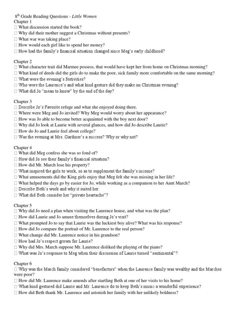 Reading Questions Little Women | PDF | Little Women