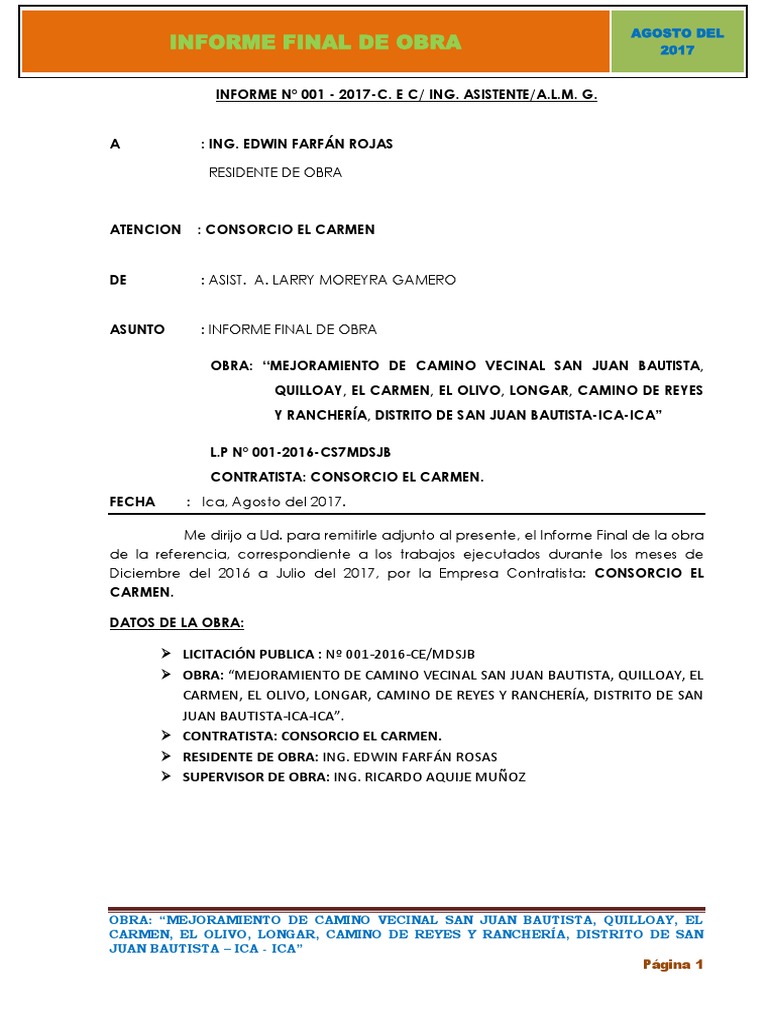 Informe Final de Obra | PDF | Hormigón | Ingeniero civil