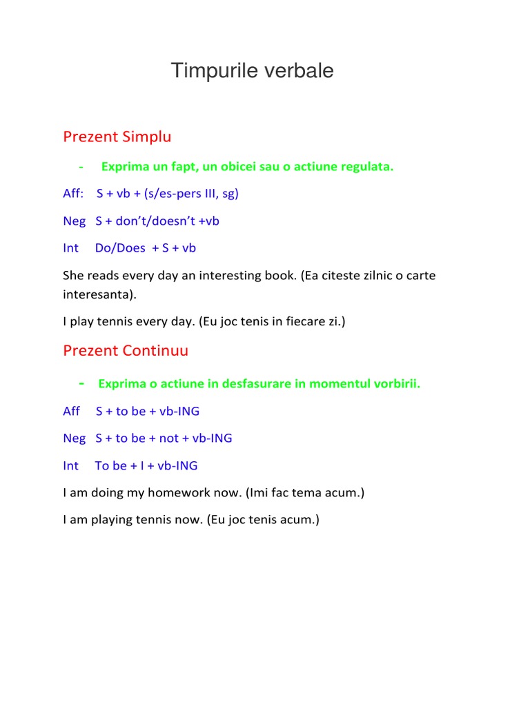 Timpurile Verbale: Prezent Simplu | PDF