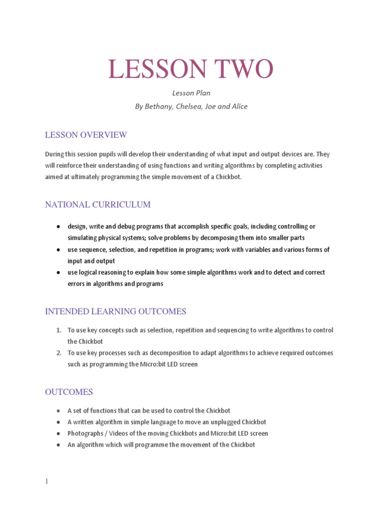 Micro-Bit Lesson 2 Plan | PDF | Debugging | Algorithms