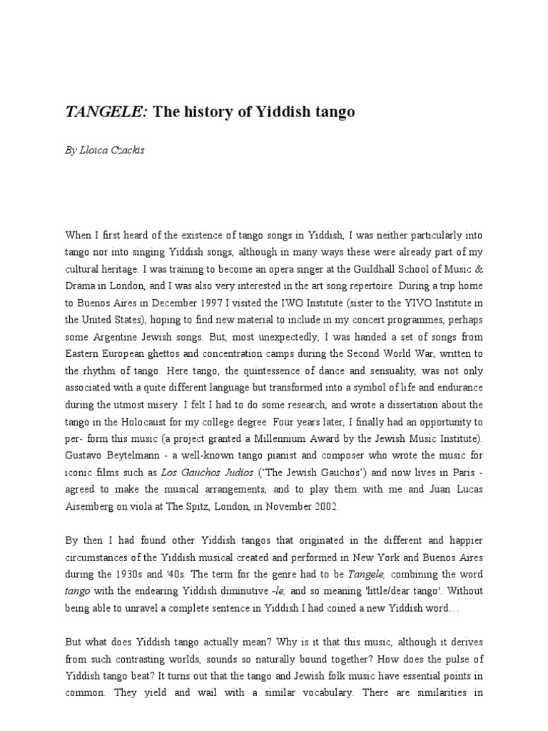 The History of Yiddish Tango by Lloica Czackis | PDF | Tango | Jews
