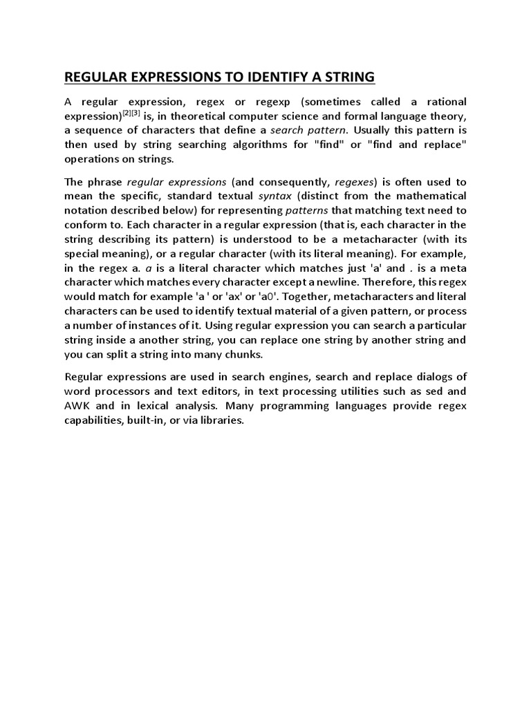 Regular Expressions To Identify A String | PDF