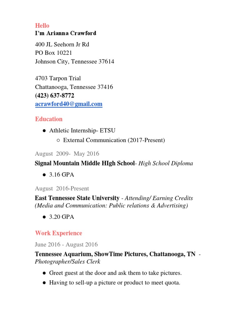 Arianna Crawford's Resume Summary | PDF