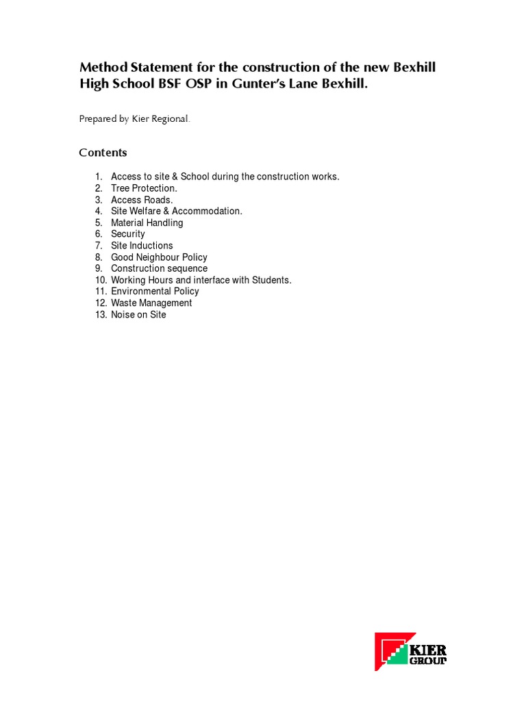 Bexhill High School Construction Method Statement | PDF | Noise | Recycling