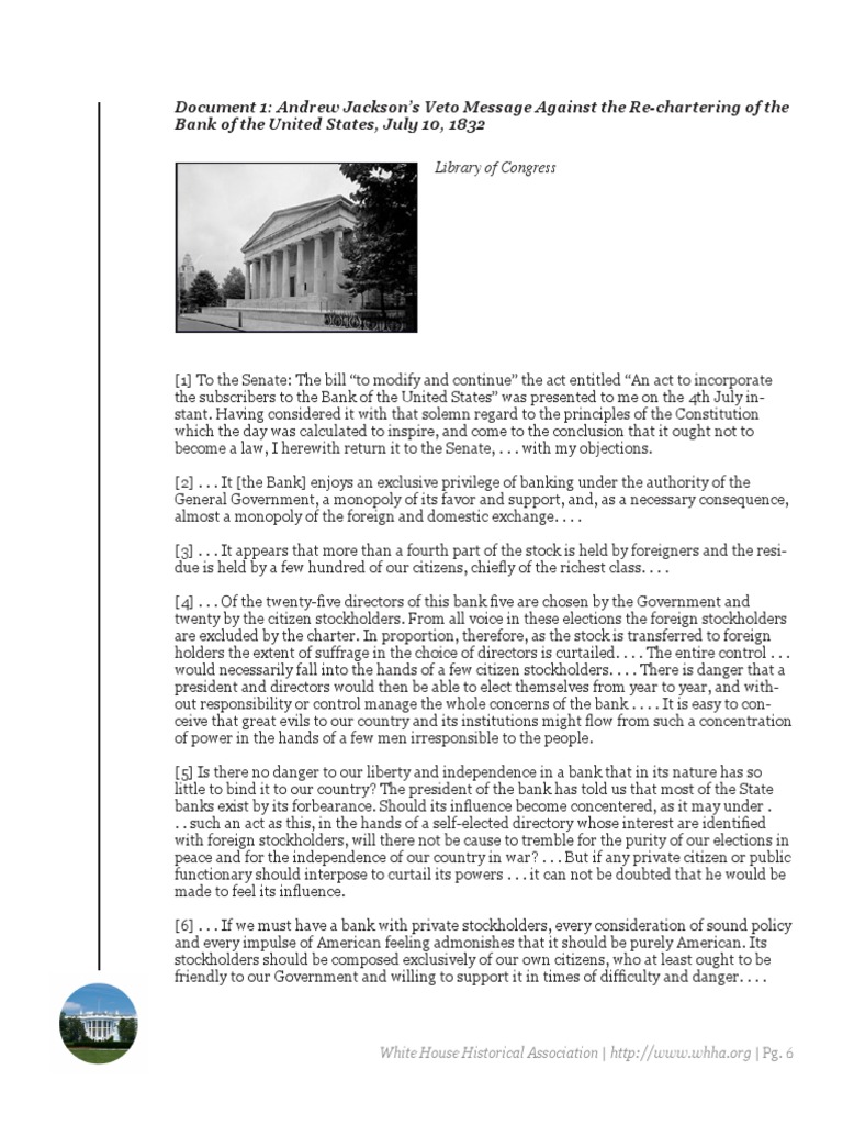 Jackson's Bank Veto Explained | PDF | Public Sphere | Virtue
