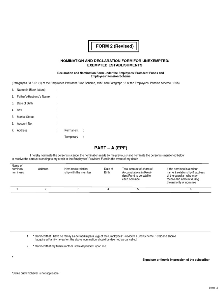 FORM 2 (Revised) : Nomination and Declaration Form For Unexempted ...