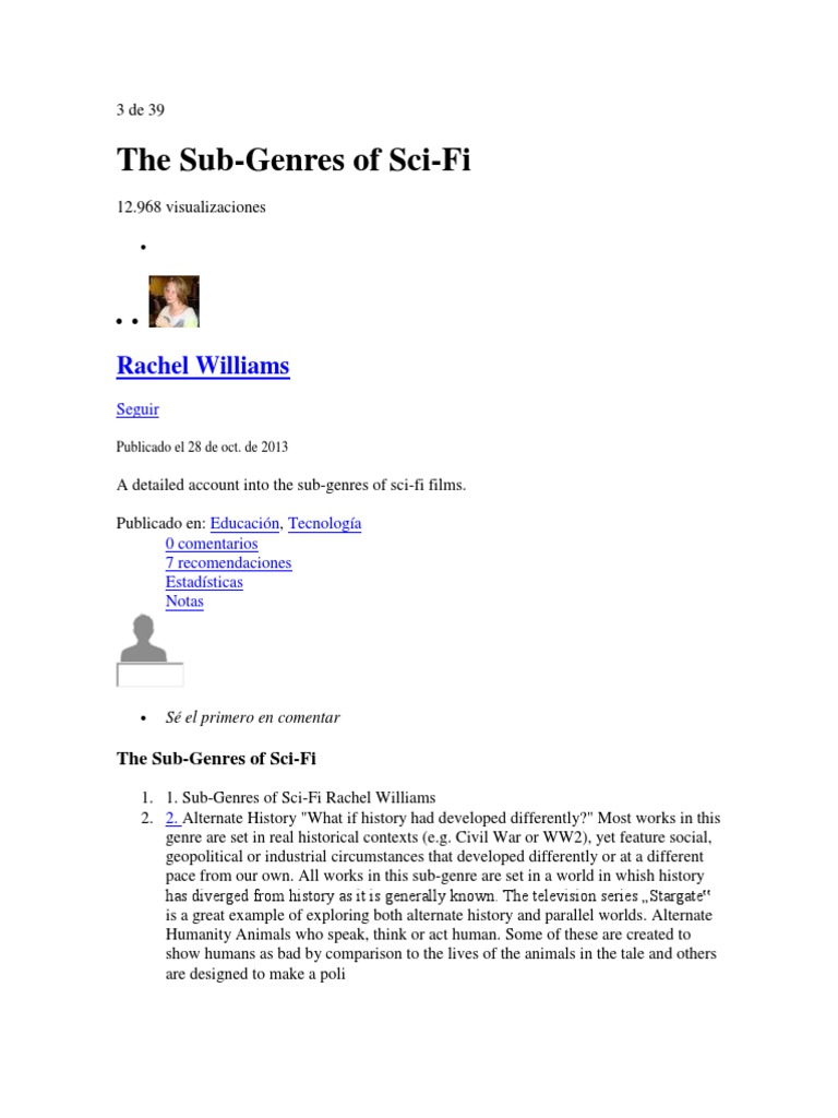 Sci Fi Subgenres | PDF | Apocalyptic And Post Apocalyptic Fiction ...