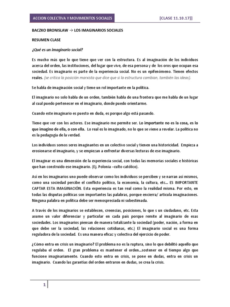 Baczko Bronislaw " Los Imaginarios Sociales" | PDF | Movimientos sociales | Sociedad