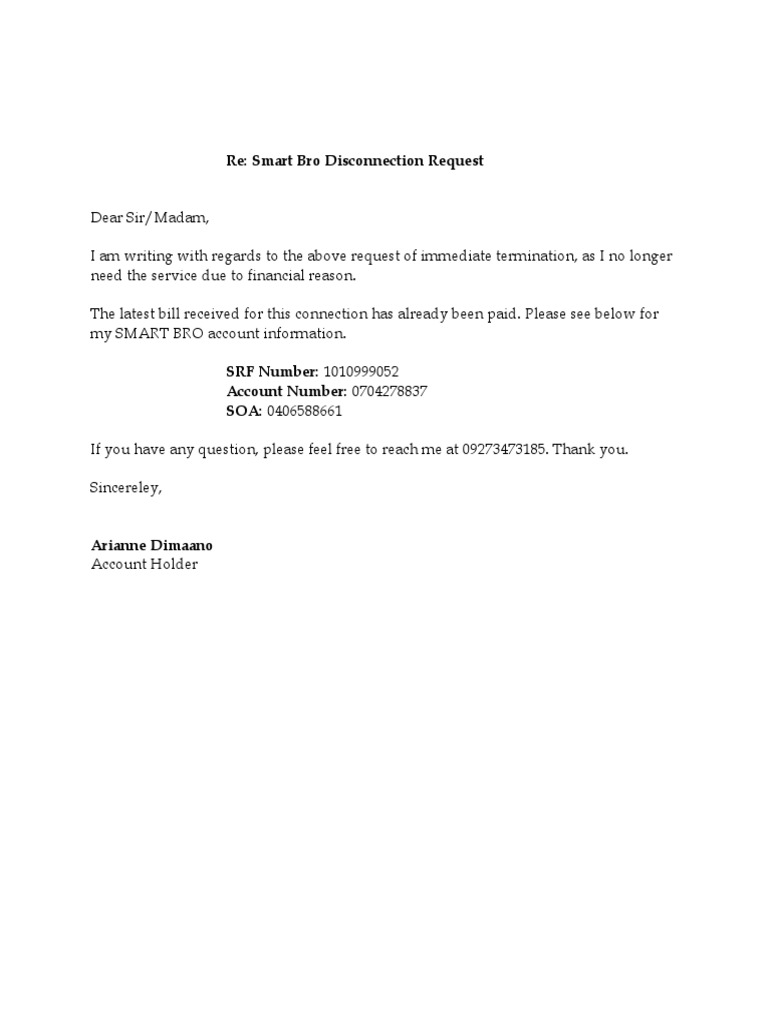 Re: Smart Bro Disconnection Request | PDF