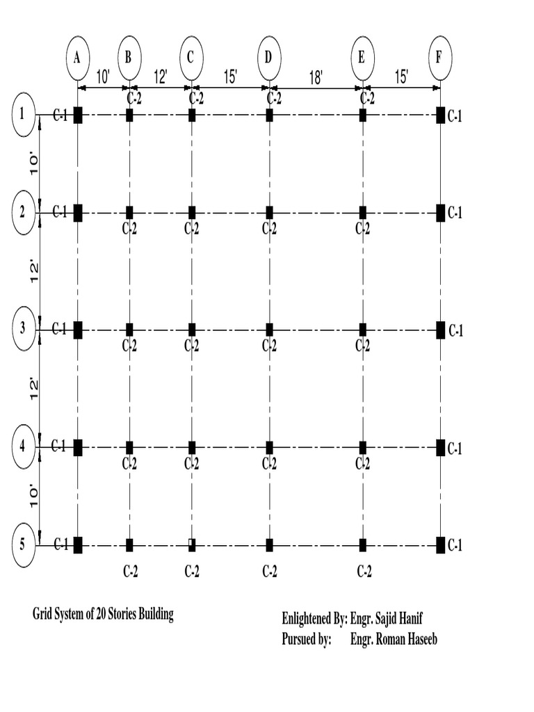 A Concise Grid Layout for a 20-Story Building with Column Designations ...