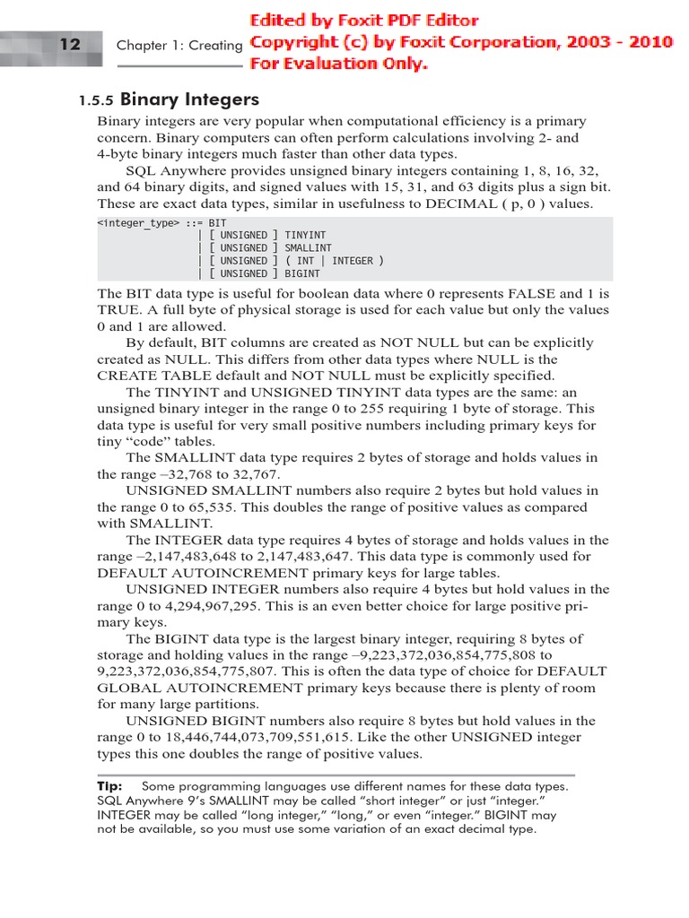Binary Integers: Chapter 1: Creating | PDF | Integer (Computer Science) | Data Type