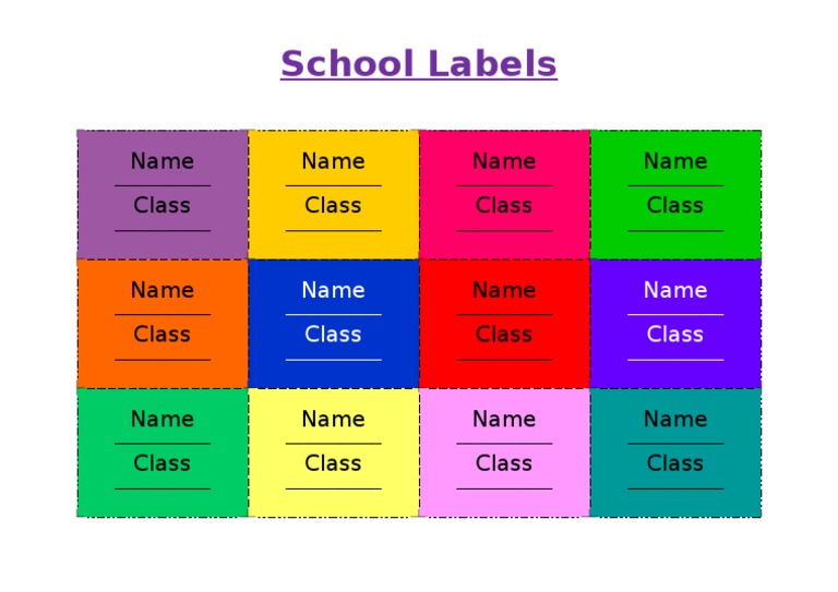 School Labels: Name Class Name Class Name Class Name Class | PDF