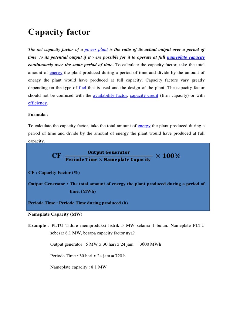 Power Plant Capacity Factor Guide | PDF | Technology & Engineering