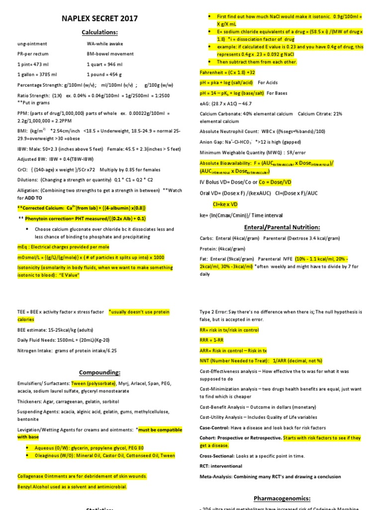 NAPLEX Random Notes 68 Pages | PDF | Drugs | Pharmacology