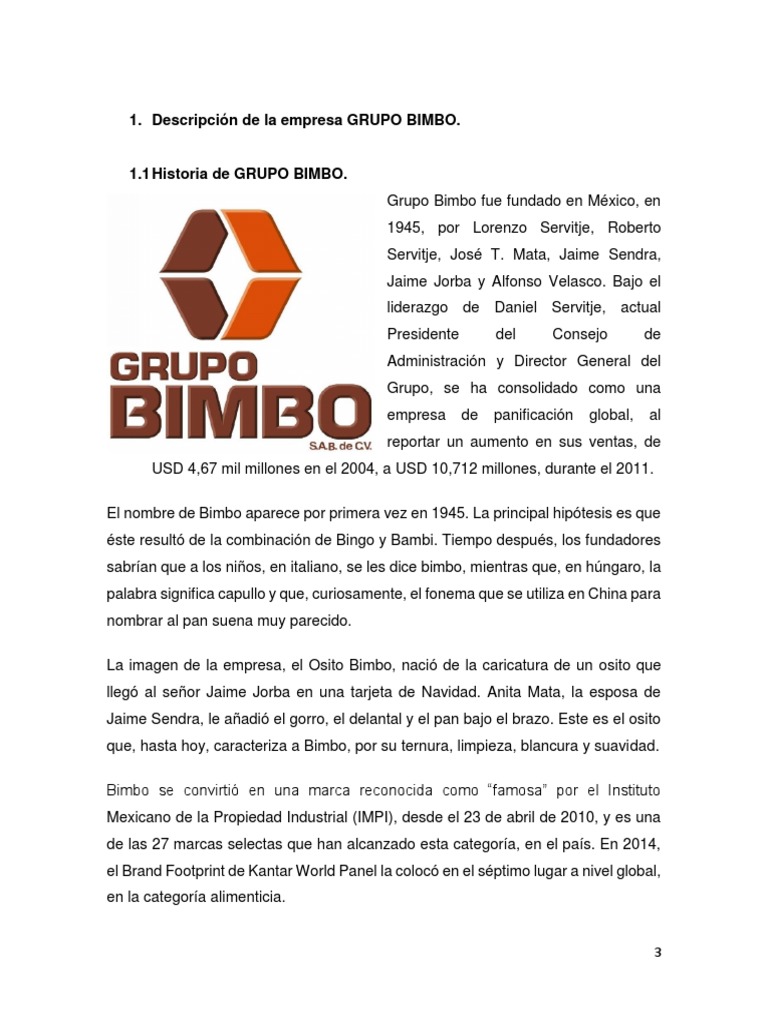 333204227-Descripcion-de-La-Empresa-GRUPO-BIMBO.docx | Alimentos | Business