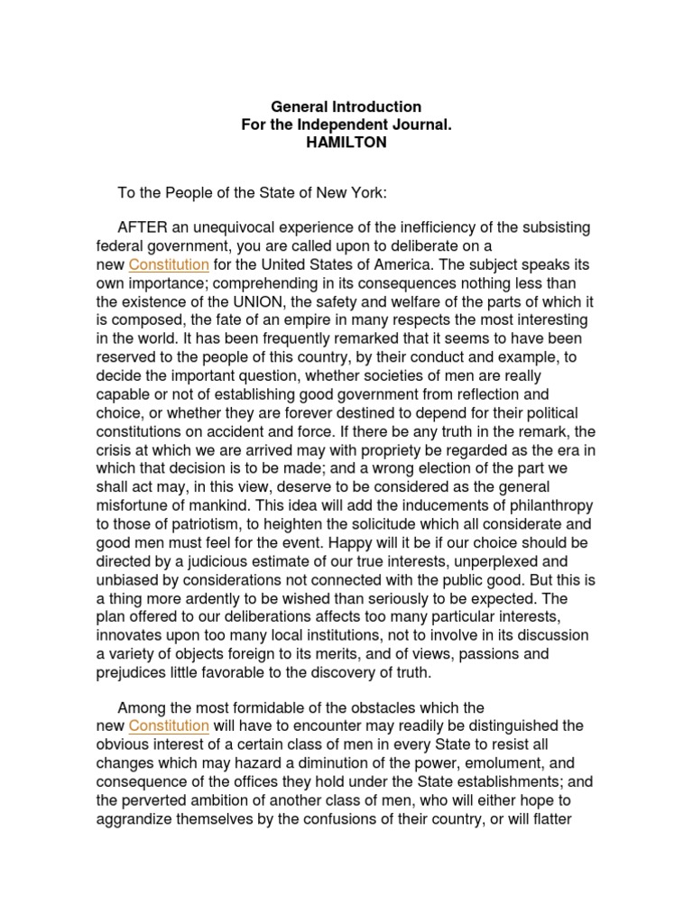Federalist Papers 1, A. Hamilton | PDF | The Federalist Papers | United ...