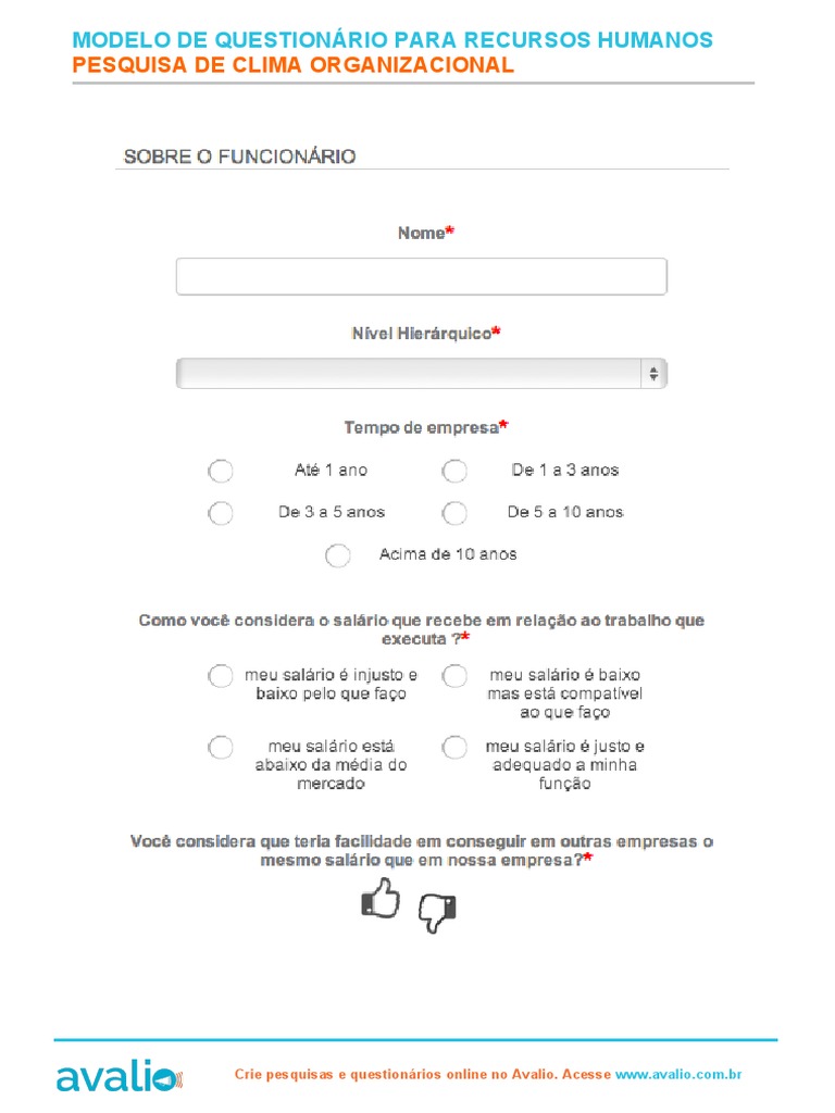 Modelo Questionario RH Pesquisa Clima Organizacional | PDF