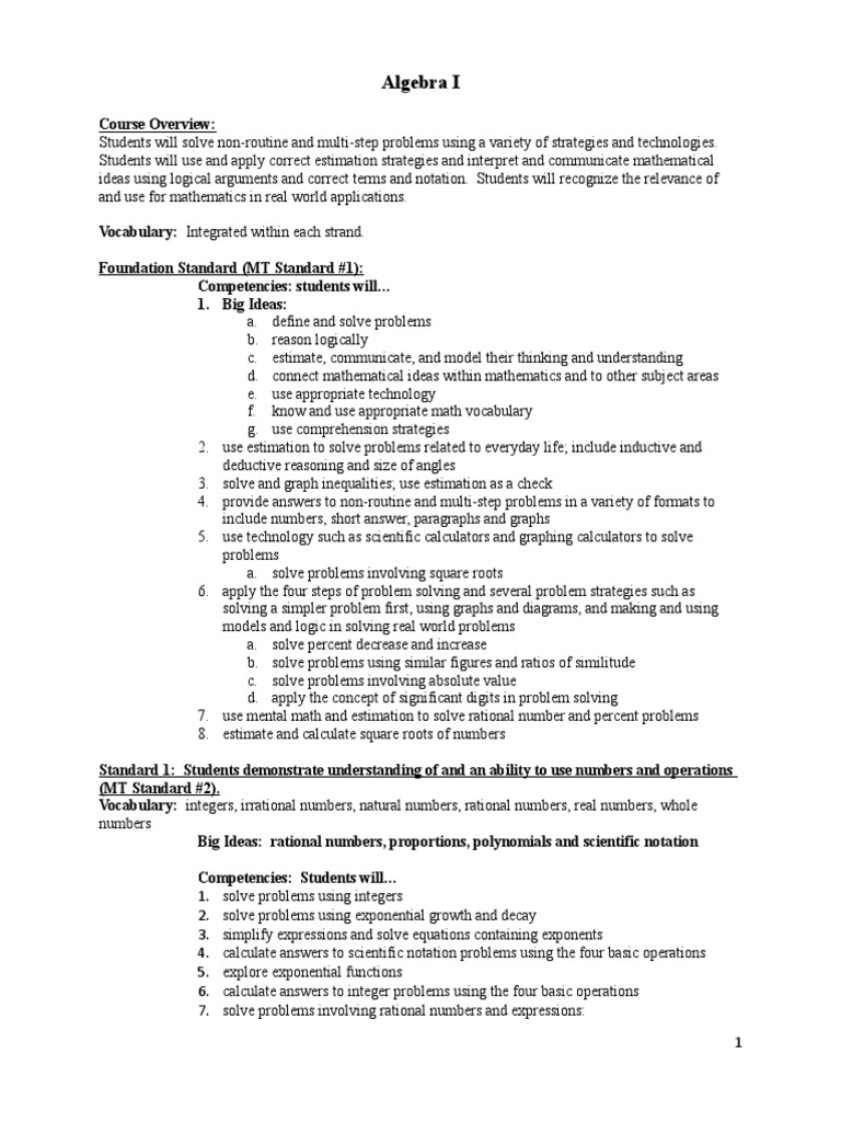 Math High School Algebra I | PDF | Exponentiation | Equations