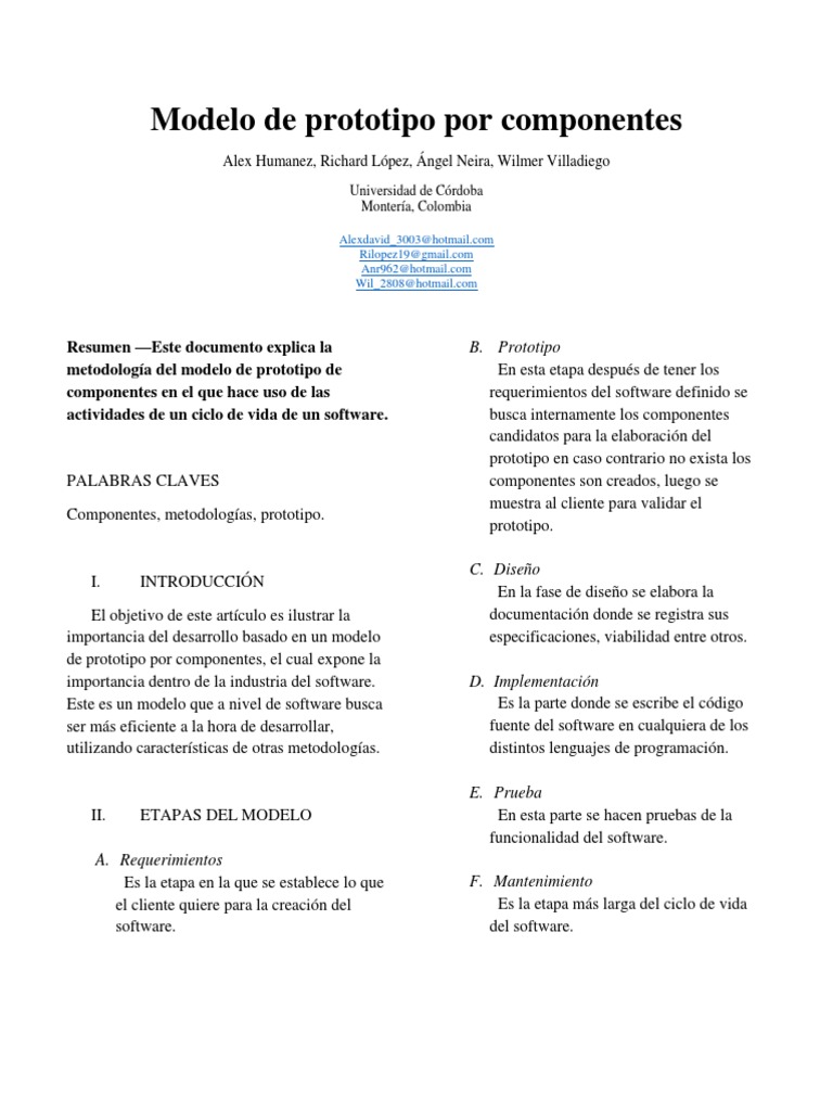 Modelo de Prototipo Por Componentes | PDF | Proceso de desarrollo de ...