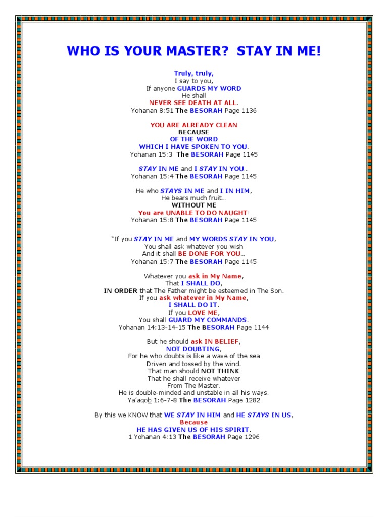 Who Is Your Master Stay in Me! | PDF | Religious Behaviour And Experience