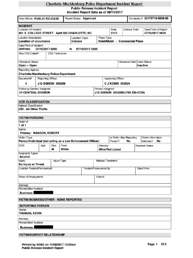 Charlotte Theft Incident Report | PDF | Larceny | Theft