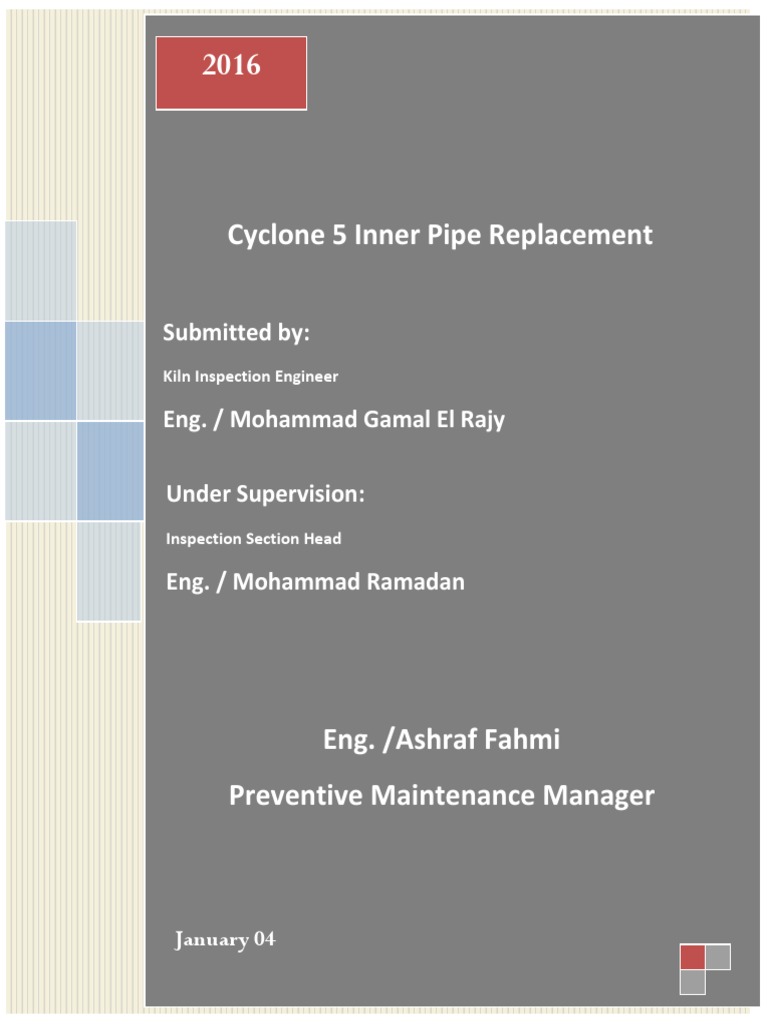 Cyclone 5 Inner Pipe Replacement: Submitted by | PDF | Applied And ...