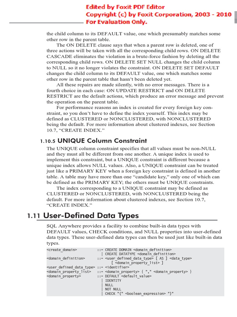 User-Defined Data Types: UNIQUE Column Constraint | PDF | Database ...