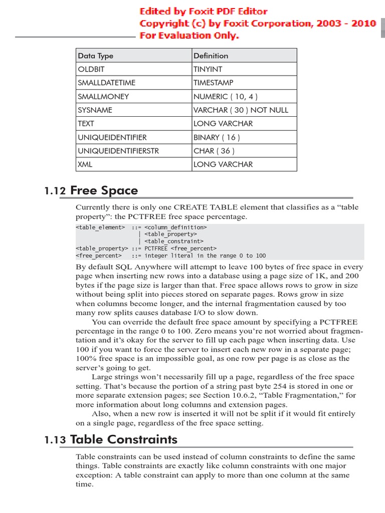 Free Space: Chapter 1: Creating | PDF | Table (Database) | Data Management Software
