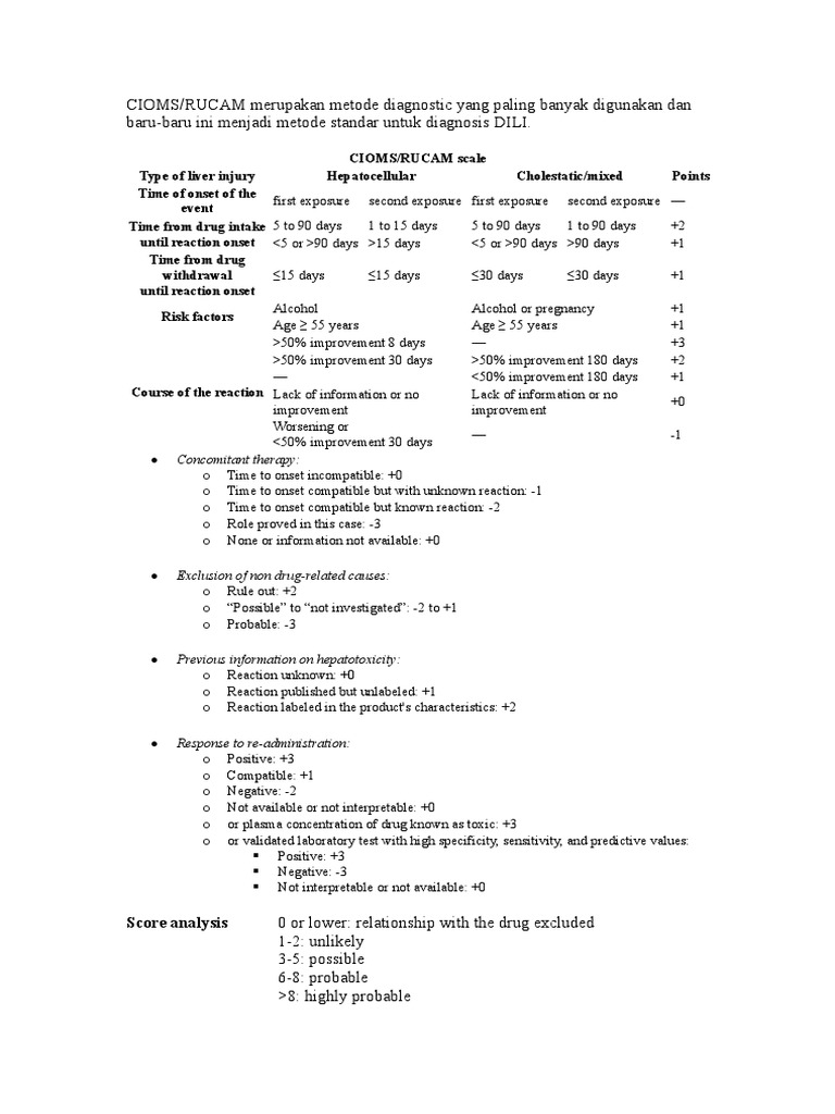 CIOMS/RUCAM Diagnostic Method for DILI | PDF | Sensitivity And ...
