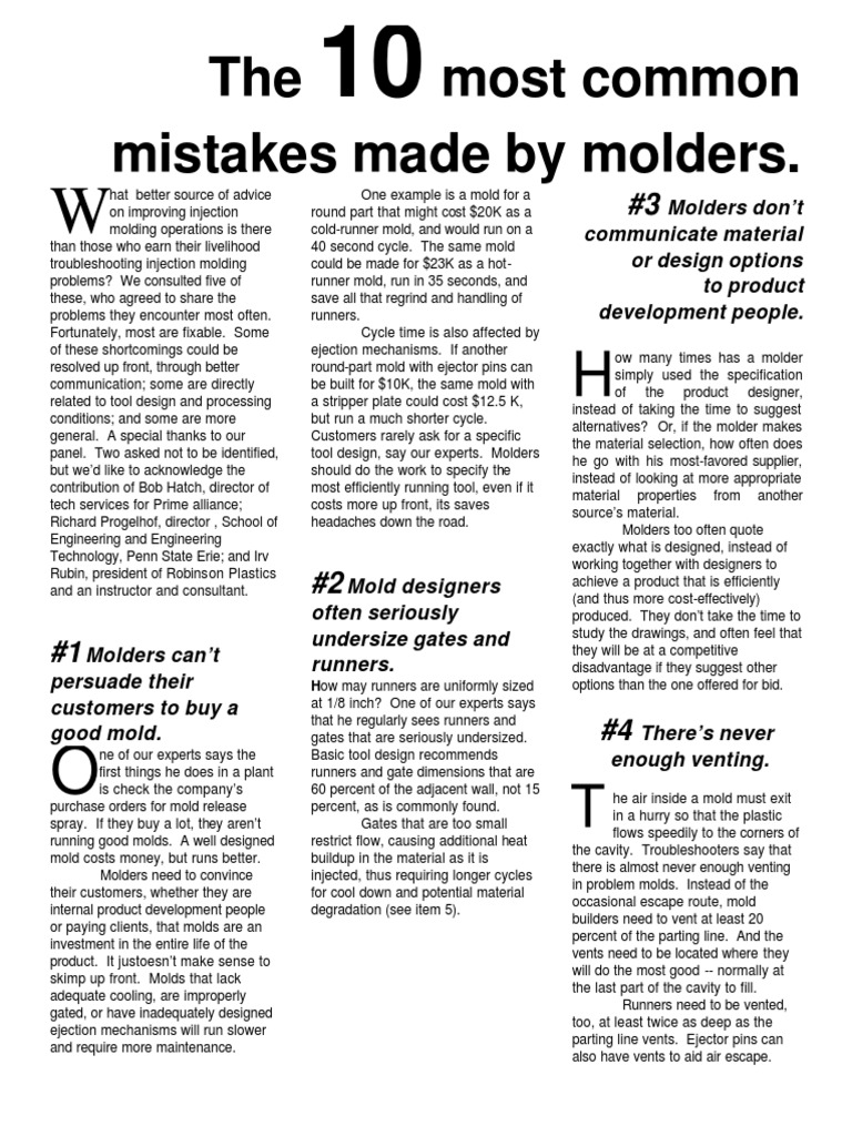 The 10 Most Common Mistakes Made by Injection Molders - Bob Hatch | PDF ...