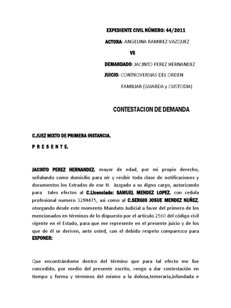 Contestacion de Demanda | PDF | Demanda judicial | Instituciones sociales