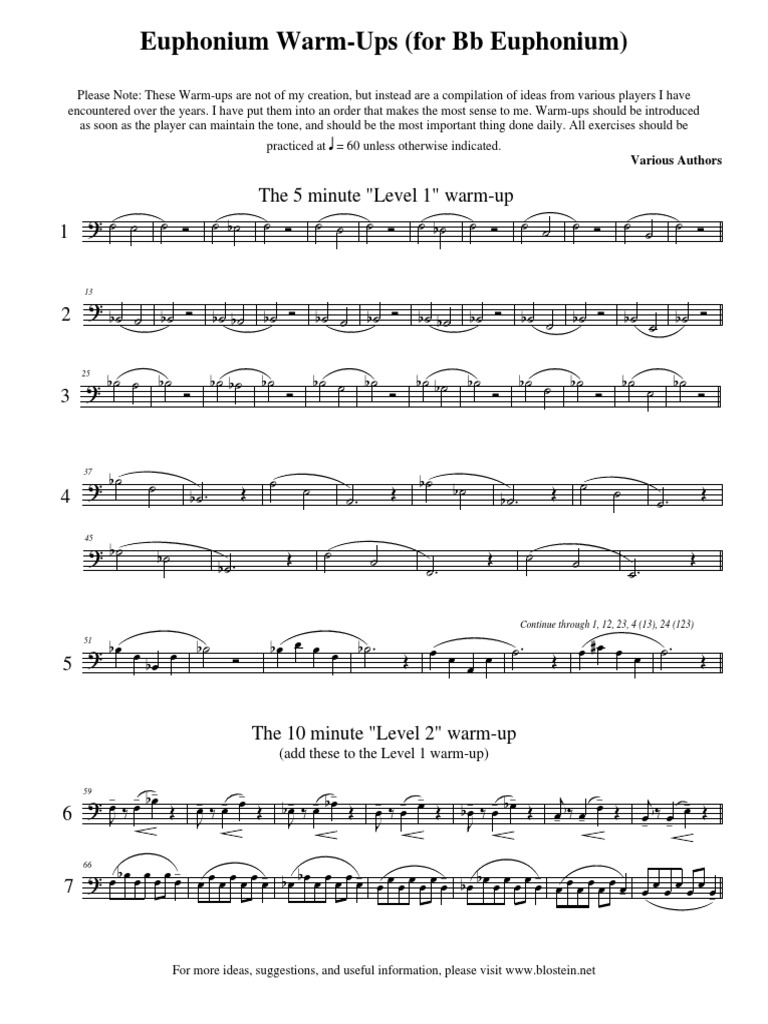 Euphonium Warm-Ups PDF | Download Free PDF | Music Theory | Musical ...