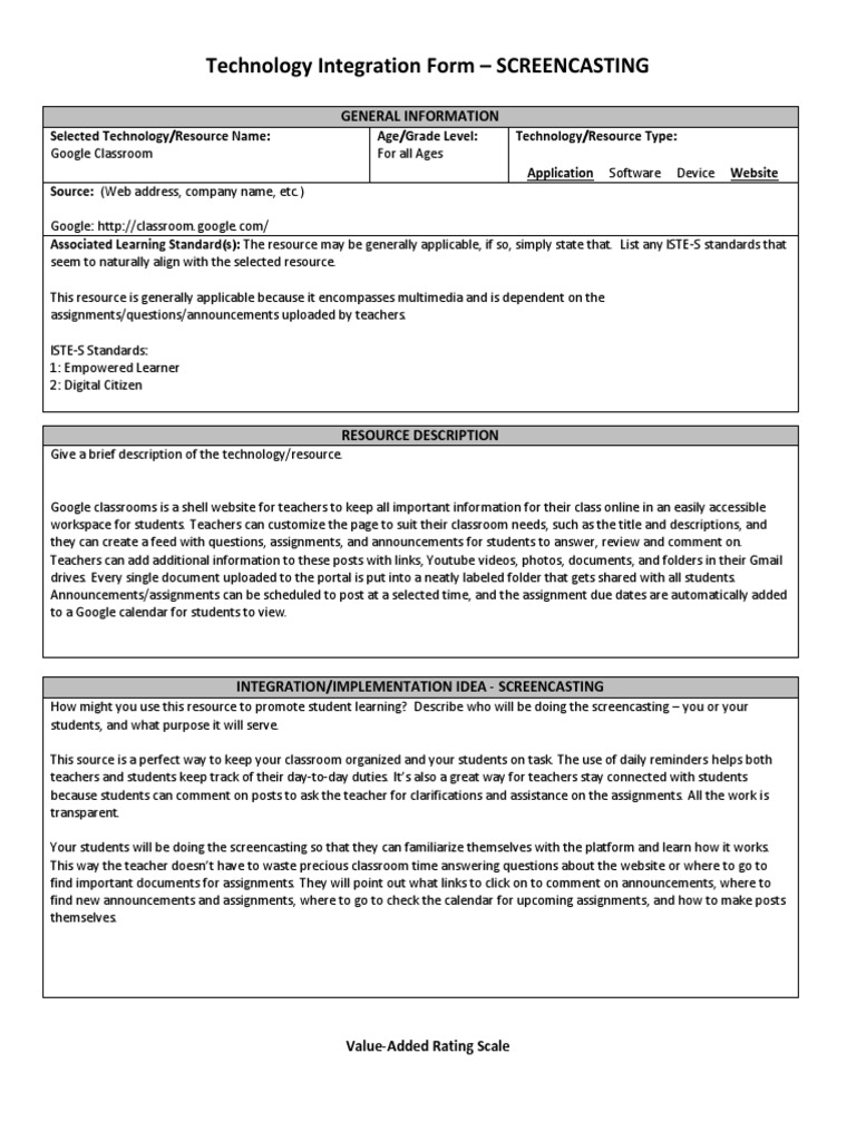 Technology Integration Template-Screencasting | PDF | Computing | Communication