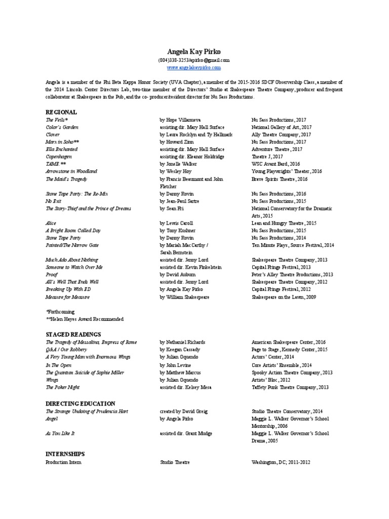 Angela Kay Pirko Director Resume 1 | PDF | Student Societies | Student ...