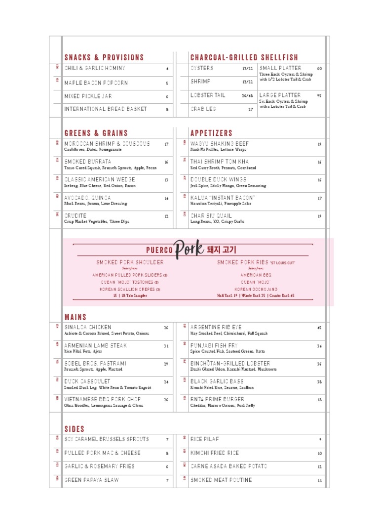 International Smoke - Dinner Menu | PDF