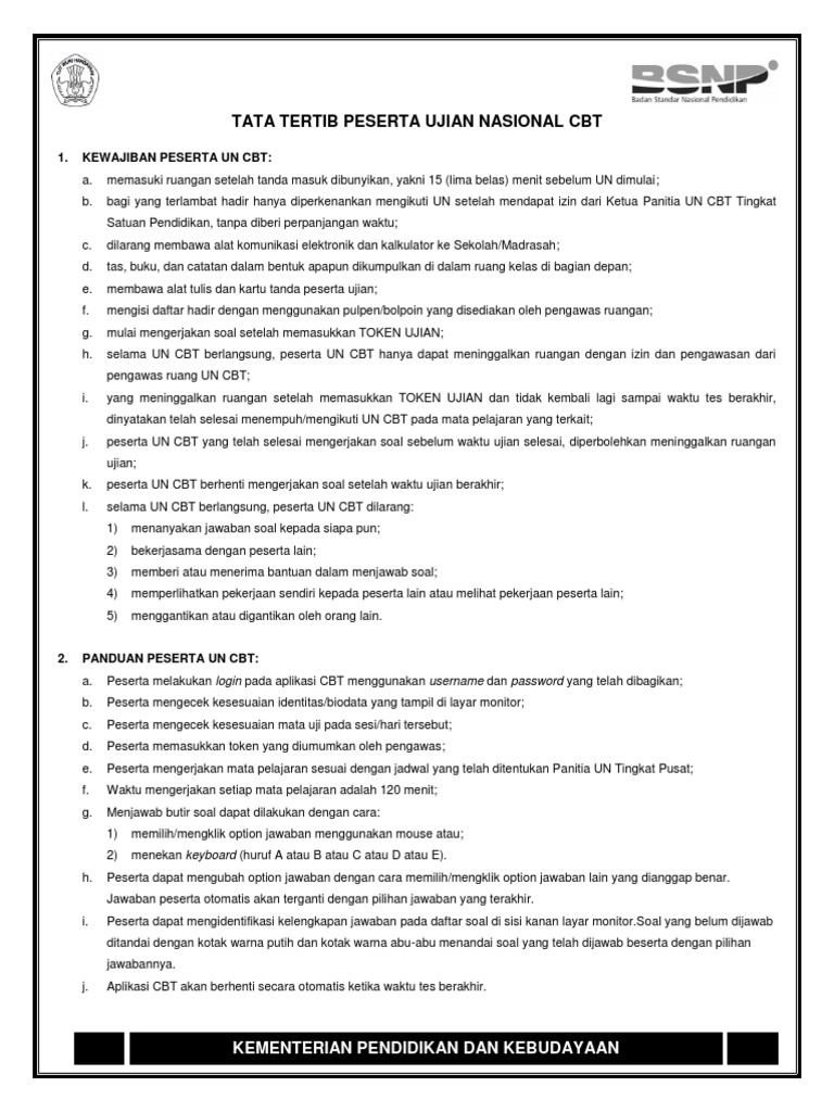 Tata Tertib Peserta Un CBT | PDF