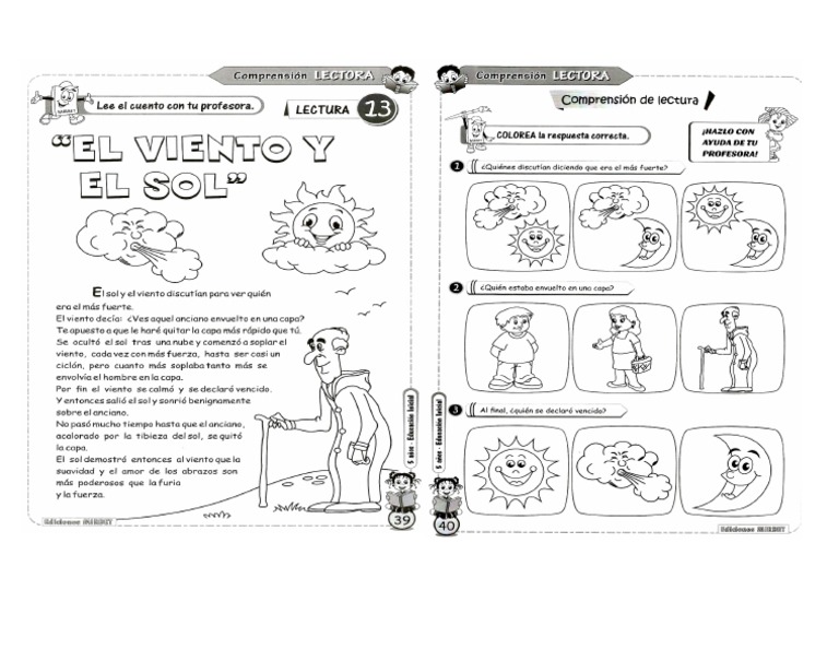 Fichas De Fábulas Sobre El Viento Y El Sol 🌞 Vacaciones,