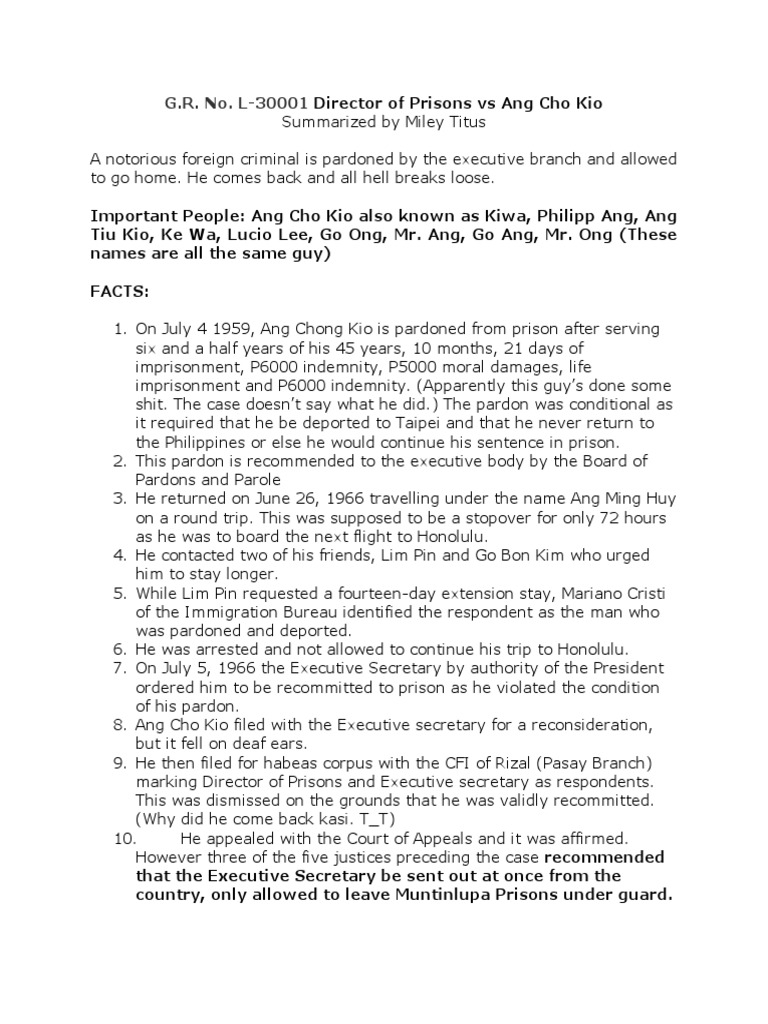 Director of Prisons V Ang Cho Kio | PDF | Pardon | Judgment (Law)